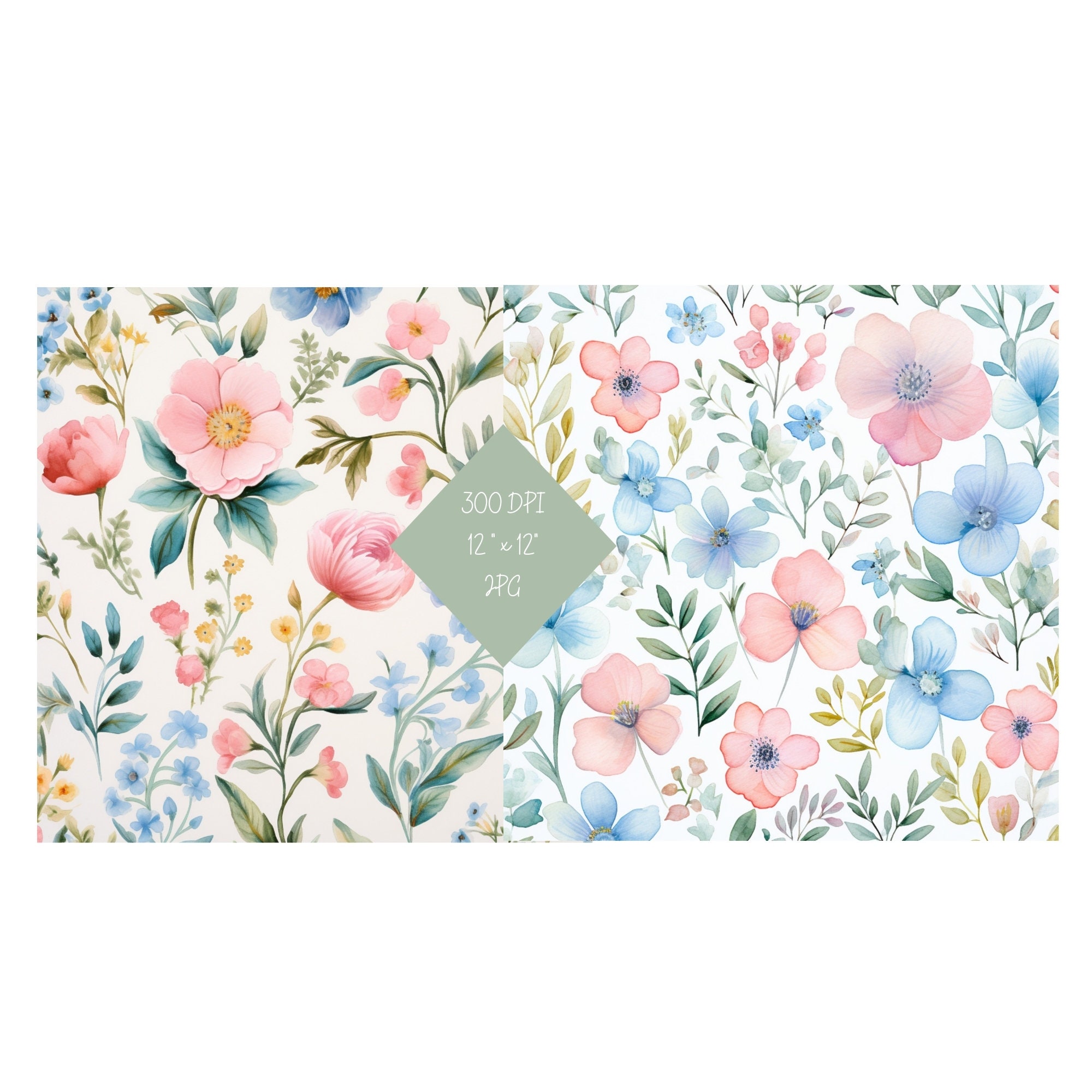 Vintage Floral Digital Paper | Watercolor Design | Spring| Commercial ...