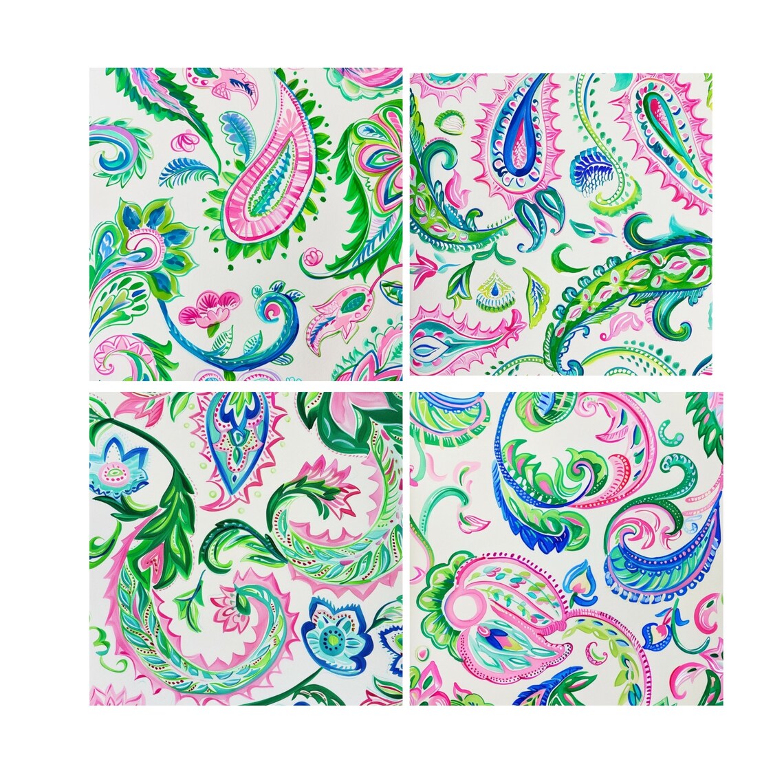 Bright Paisley Digital Paper, Pretty, Preppy, Abstract Design ...