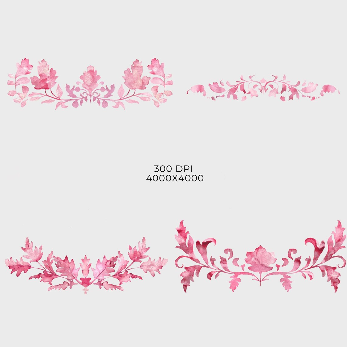 Pink Floral Border PNG, Clipart Pack, Watercolor Frames, Grand ...