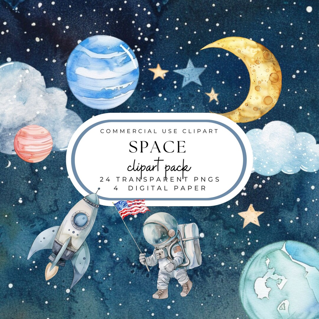 Watercolor Space Clipart Bundle: Planets, Stars, Moon (digital Download ...