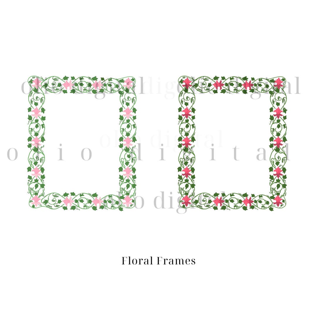 Floral Frame Clipart, Grand Millennial Clipart, Preppy Frame PNG, Green ...