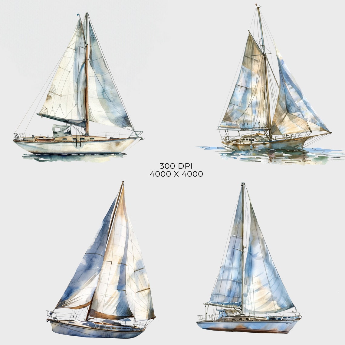 Watercolor Sailboats Clipart Bundle: Nautical Pngs (digital Download ...