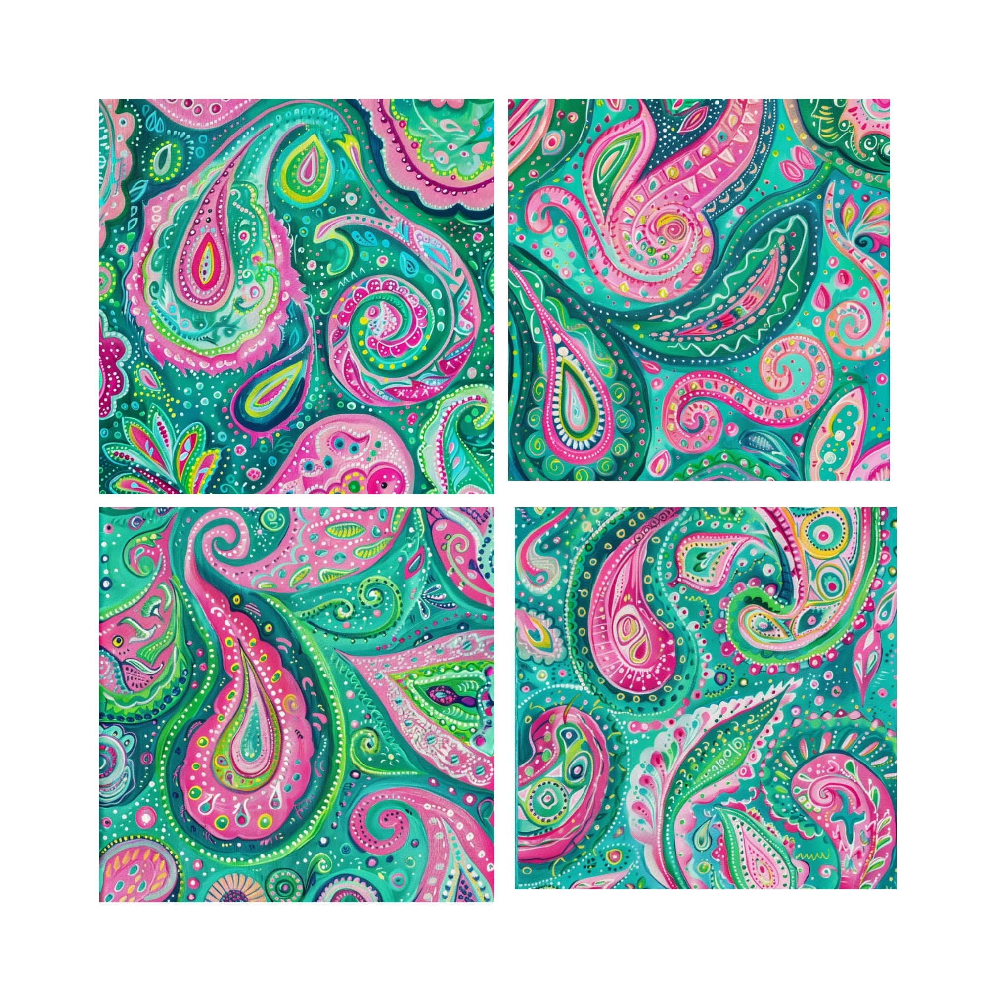 Bright Paisley Digital Paper: Pink & Green Abstract Designs (12x12 ...