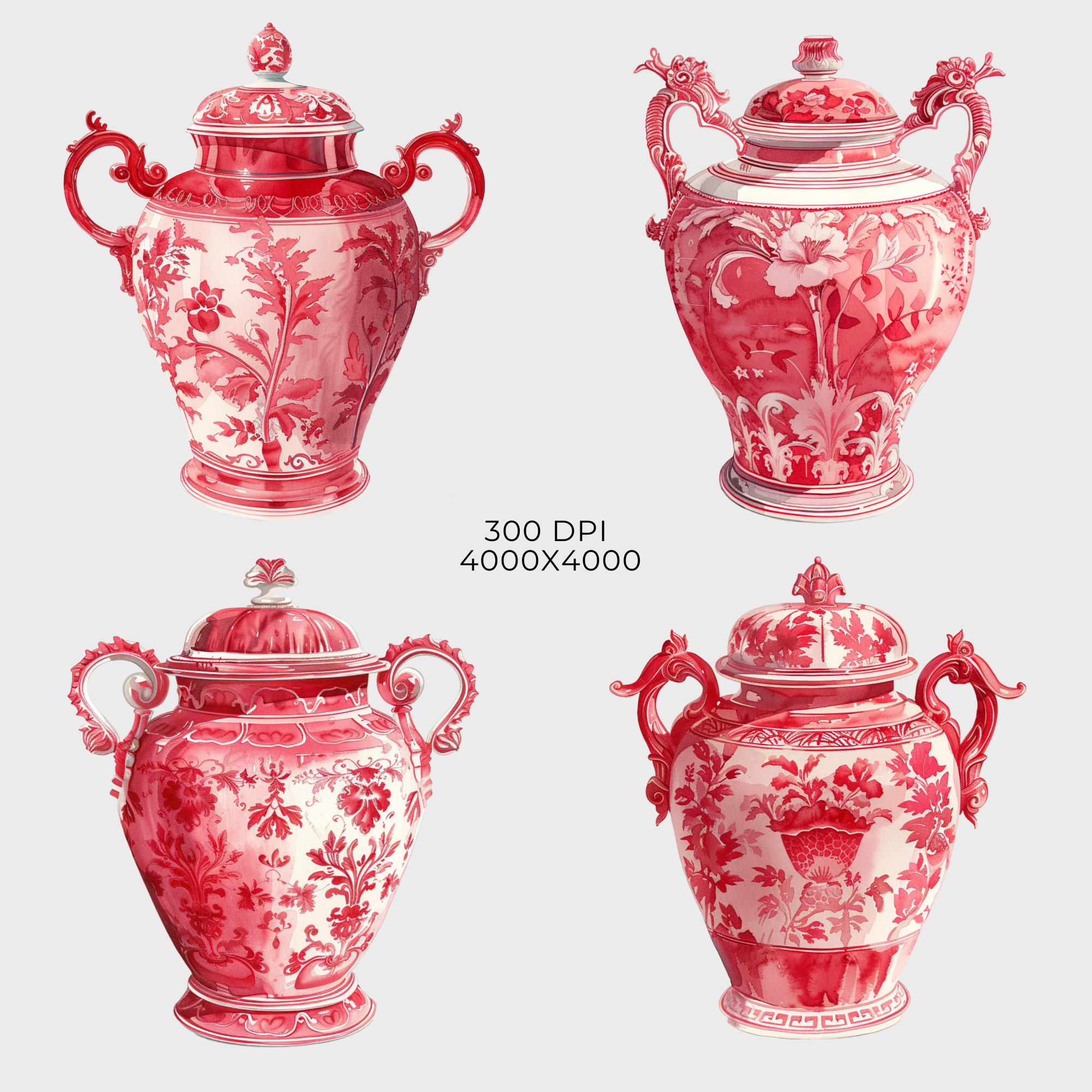 Red Toile Ginger Jar PNG Clipart: Chinoiserie Urn Graphics (digital ...