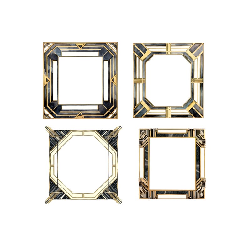 Art Deco Frames Clipart: Roaring 20s Black & Gold PNG (digital Download ...