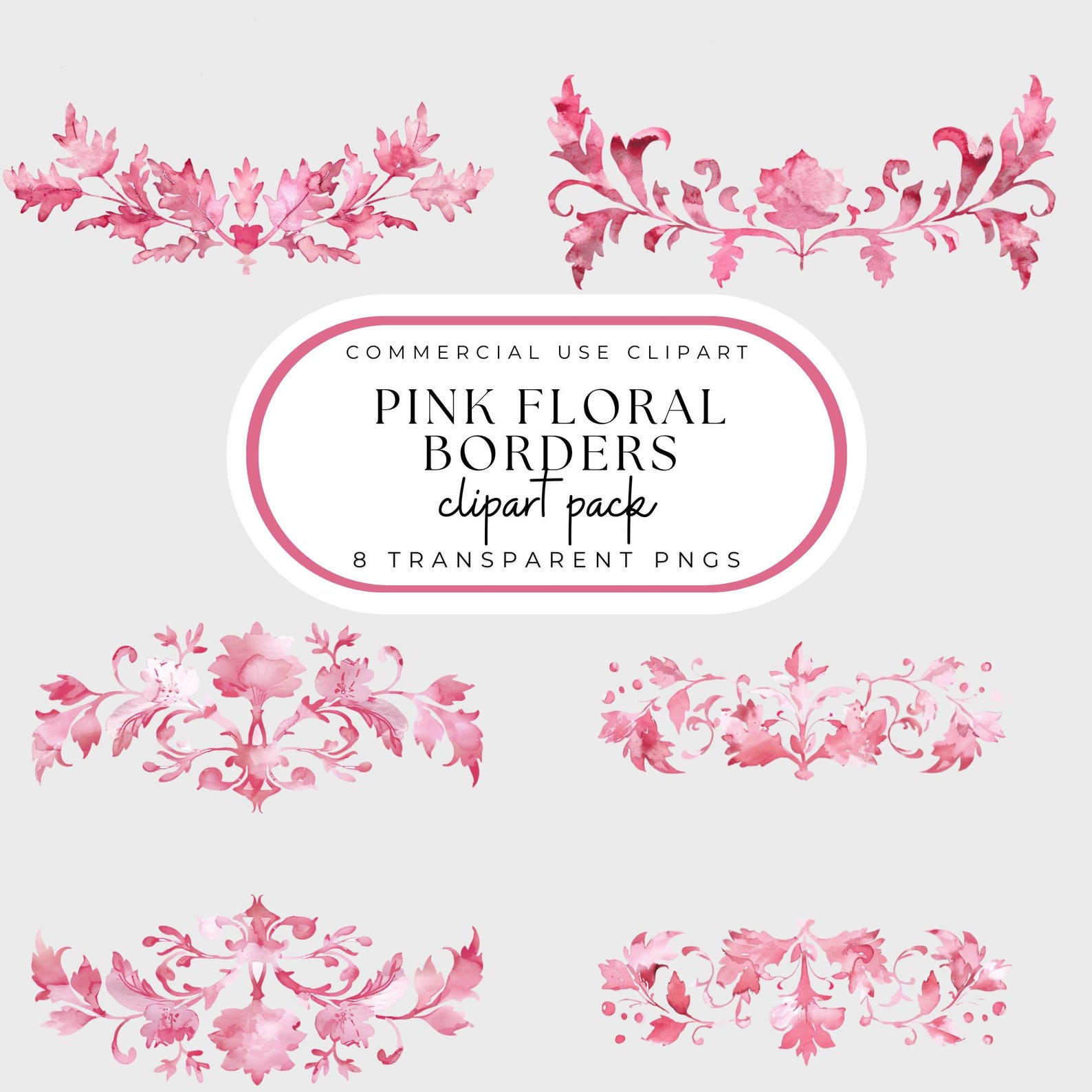 Pink Floral Border PNG, Clipart Pack, Watercolor Frames, Grand ...