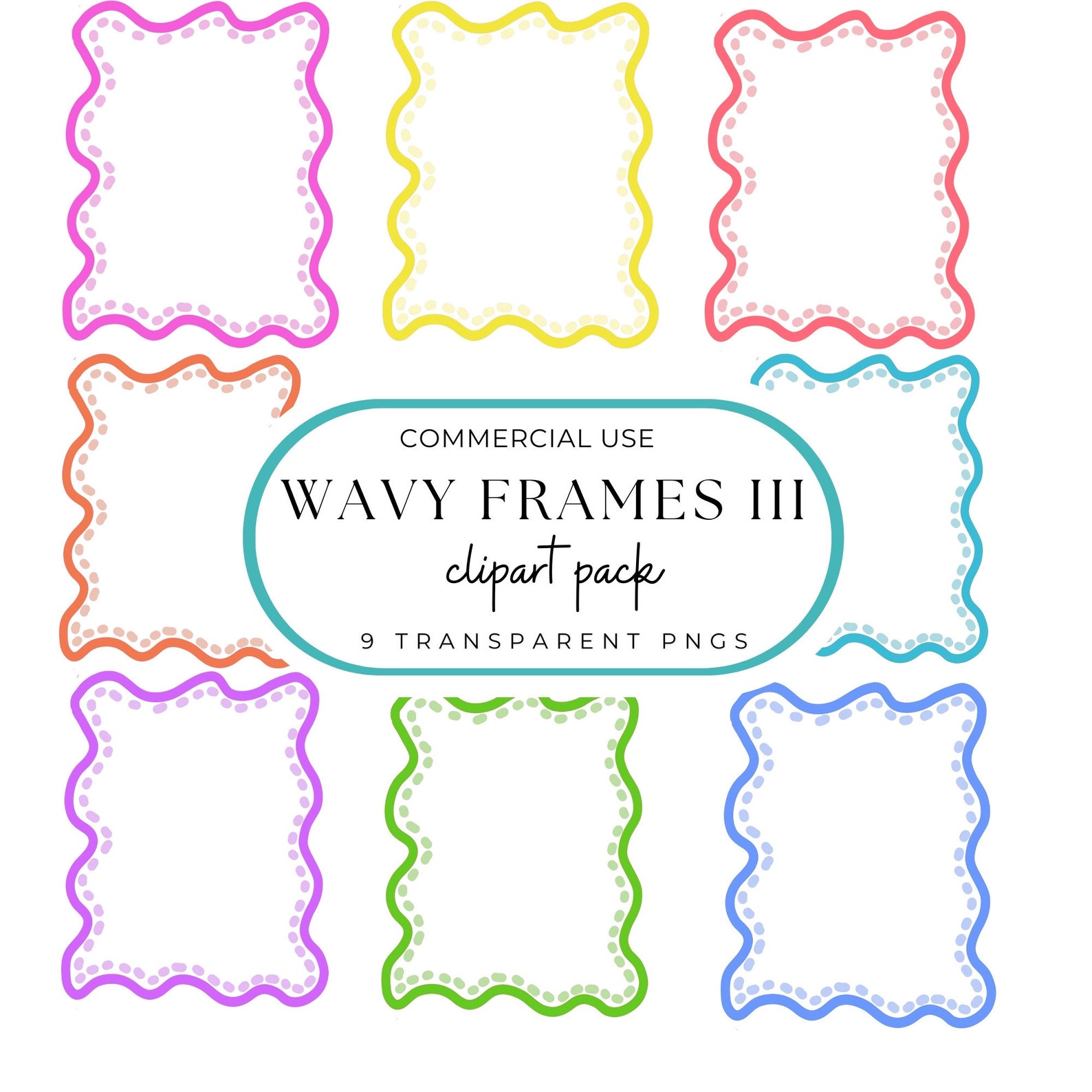 Wavy Frame Clipart: Scalloped Border PNG (digital Download) - Etsy