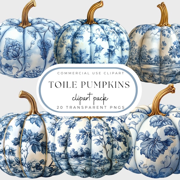 Blue and White Pumpkin Clipart - Etsy