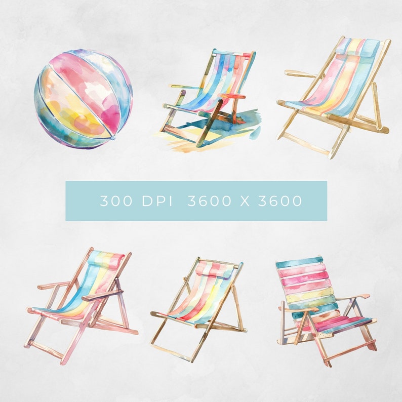 Watercolor Beach Day Clipart: Seaside Vacation Pngs (digital Download ...
