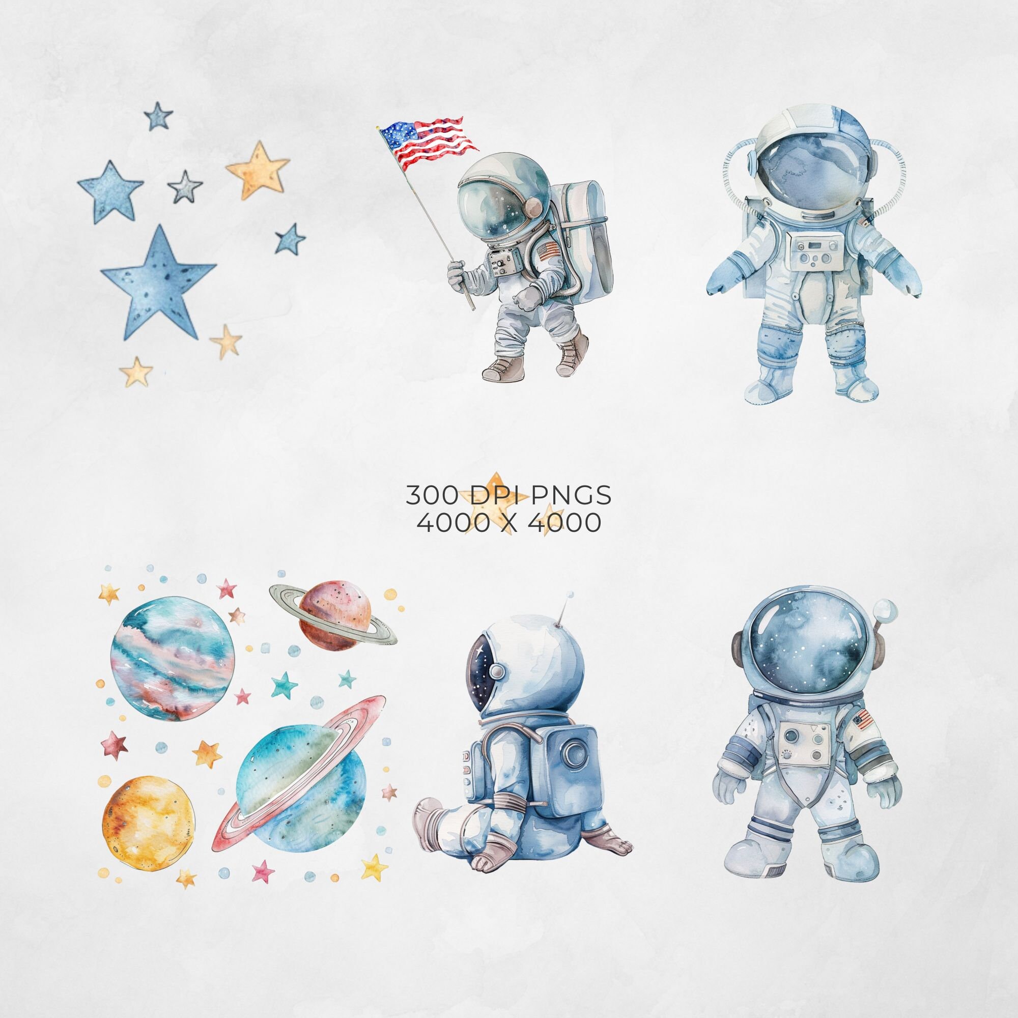 Watercolor Space Clipart Bundle: Planets, Stars, Moon (digital Download ...