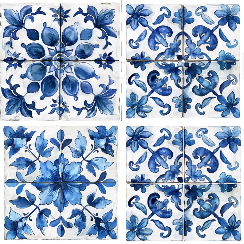 Mediterranean Tile Clipart, Blue and White, 12 Digital Paper ...