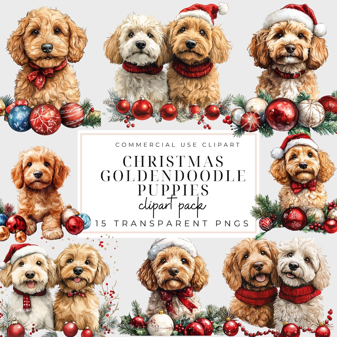 Christmas Goldendoodle Puppy Clipart: Watercolor Holiday PNG ...