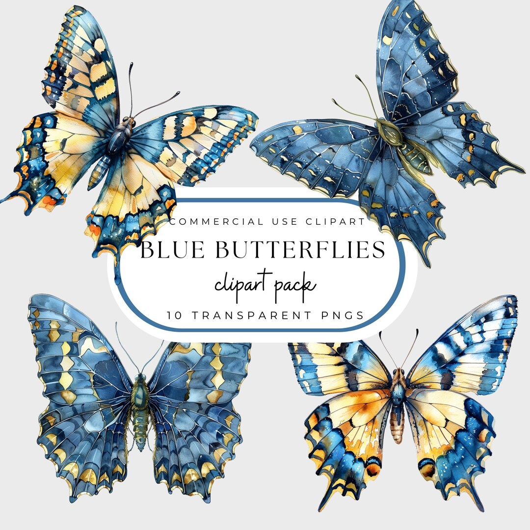 Blue Butterfly Watercolor Clipart: PNG Bundle (digital Download) - Etsy