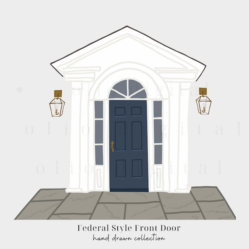 Federal Style Navy Blue Front Door Clipart: Colonial Entryway (PNG) - Etsy