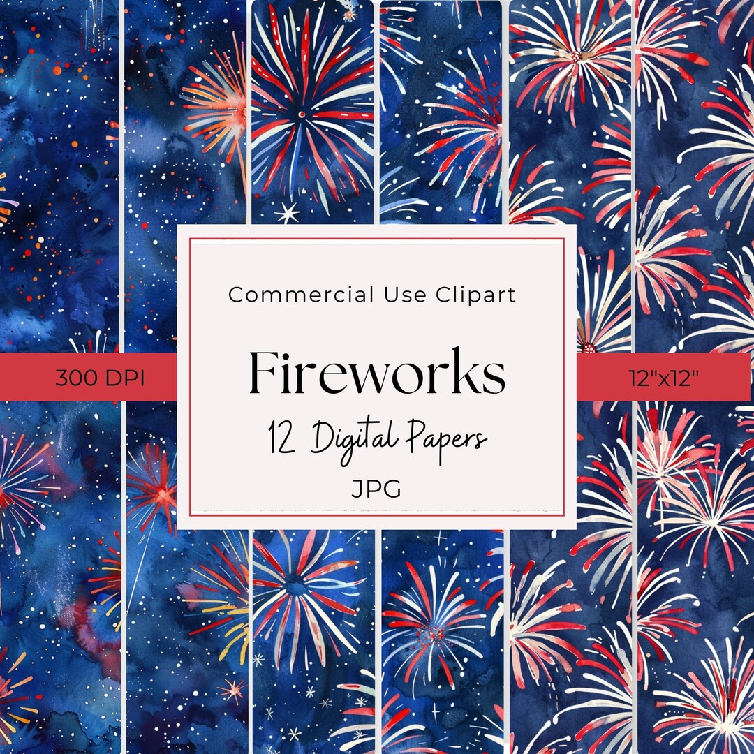 Patriotic Digital Paper |fourth of July| Fireworks Red, White and Blue ...