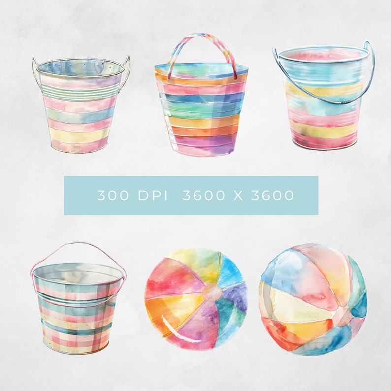 Watercolor Beach Day Clipart: Seaside Vacation Pngs (digital Download ...