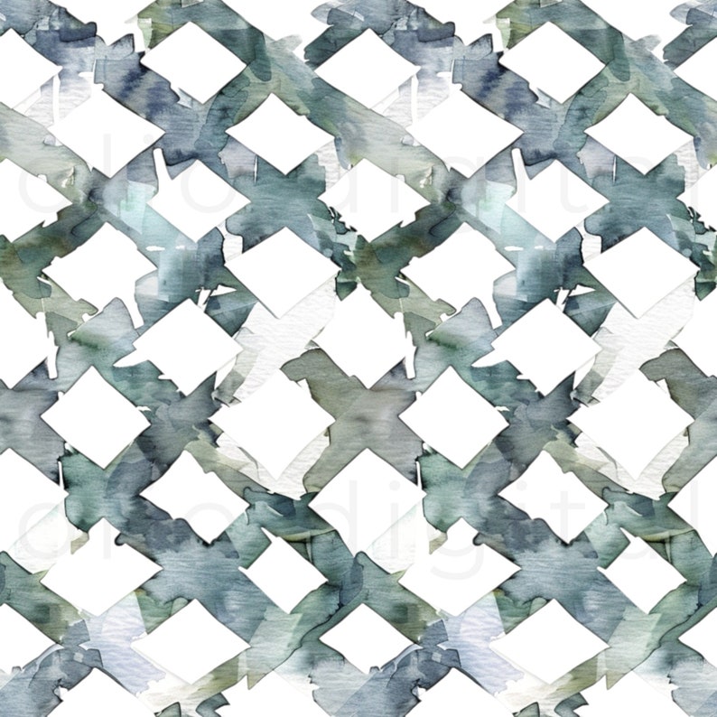 Lattice Digital Paper, Watercolor Design, Geometric Shapes in Blue ...
