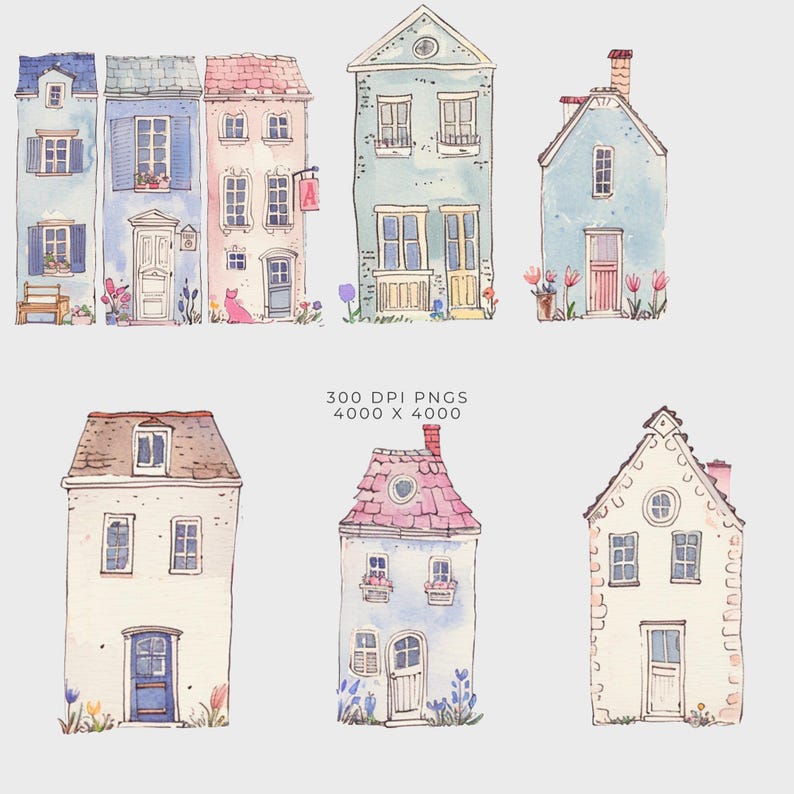 Cute House Clipart Pack, Quirky Watercolor Houses, Whimsical Tiny House ...