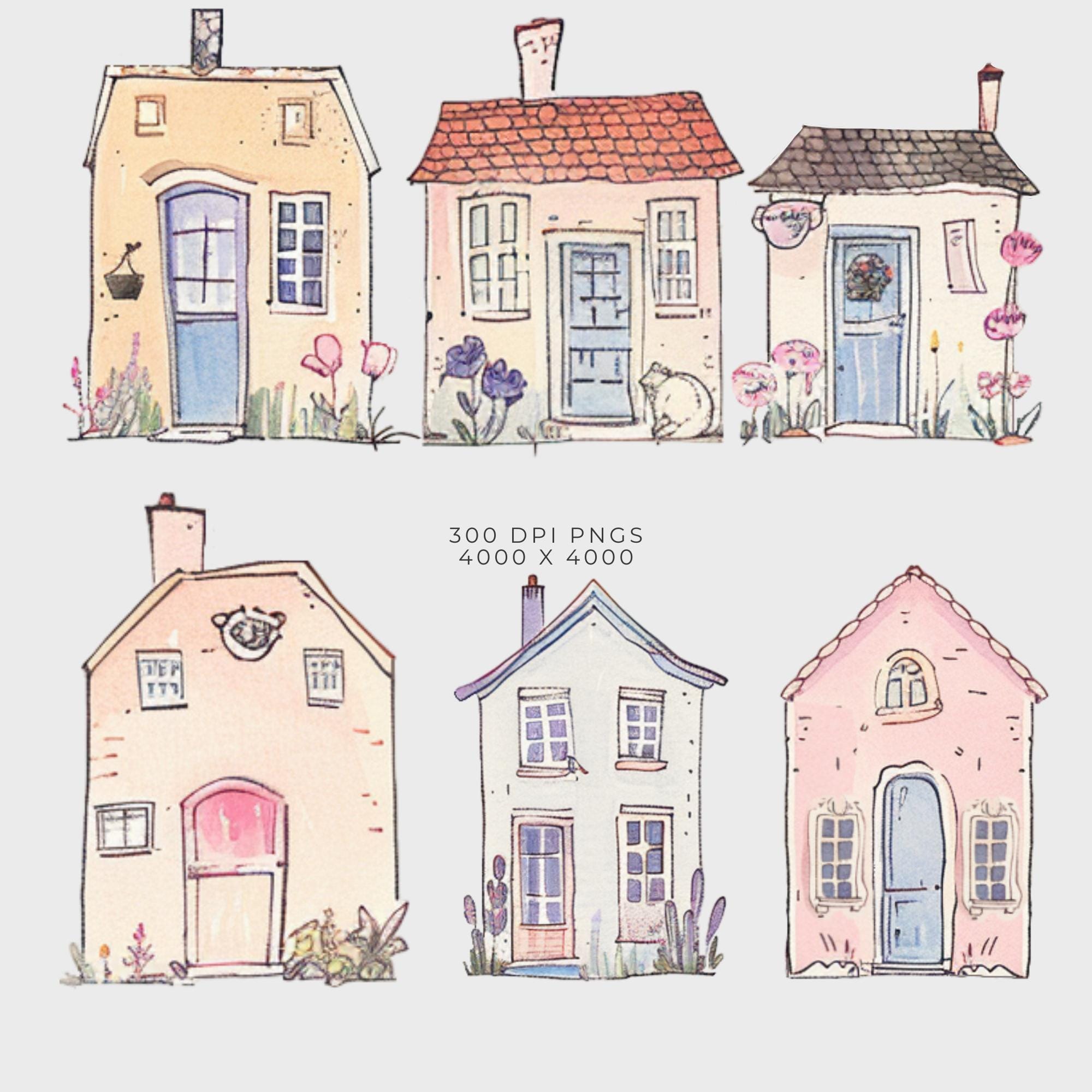 Cute House Clipart Pack, Quirky Watercolor Houses, Whimsical Tiny House ...