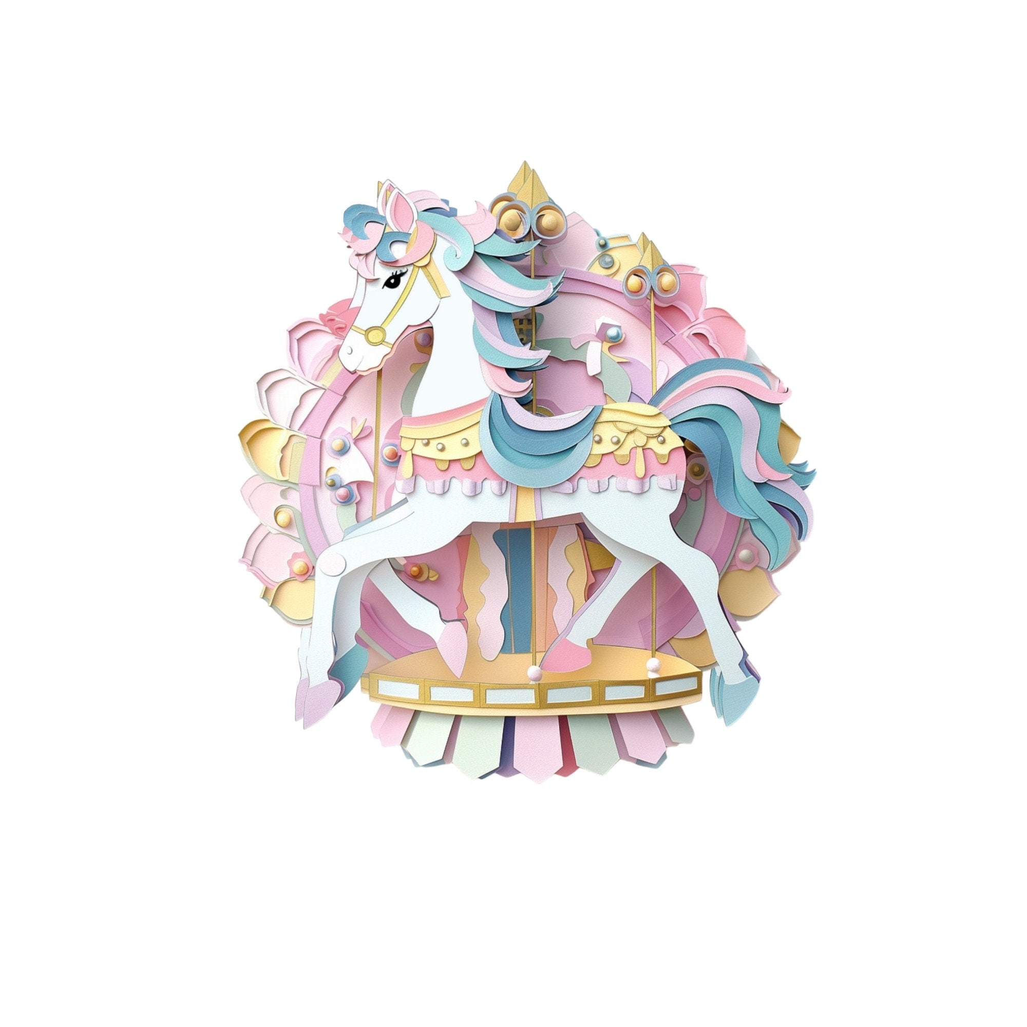 Carousel Horses, Layered Paper Clipart Pack, Transparent Pngs, Clipart ...
