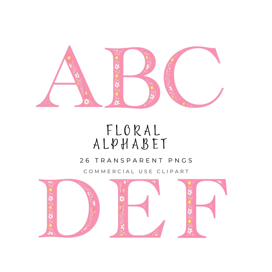 Floral Alphabet, Lettering Clipart, Girlie Flowers in Pink and Yellow ...