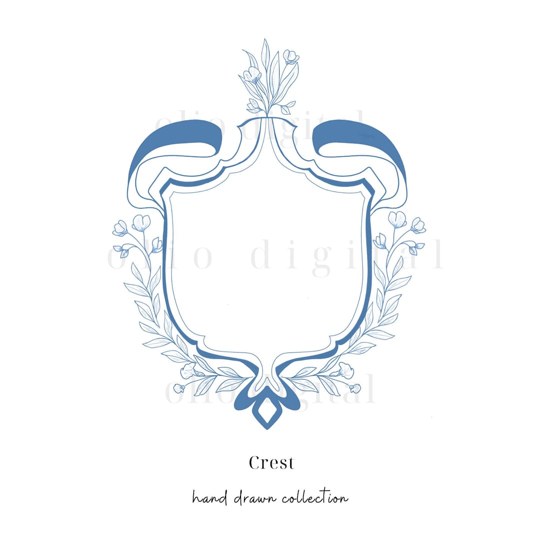 Crest PNG, Chinoiserie Crest With Foliage, Grand Millennial Clipart ...