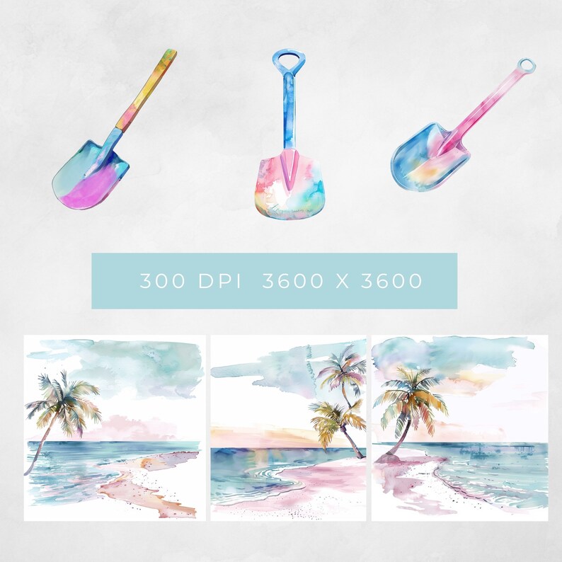 Beach Day Clipart, Summer Vibes, Shore, Ball, Umbrella, Pail and Shovel ...