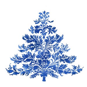 Blue Toile Tree Clipart: Watercolor Chinoiserie PNG (digital Download ...