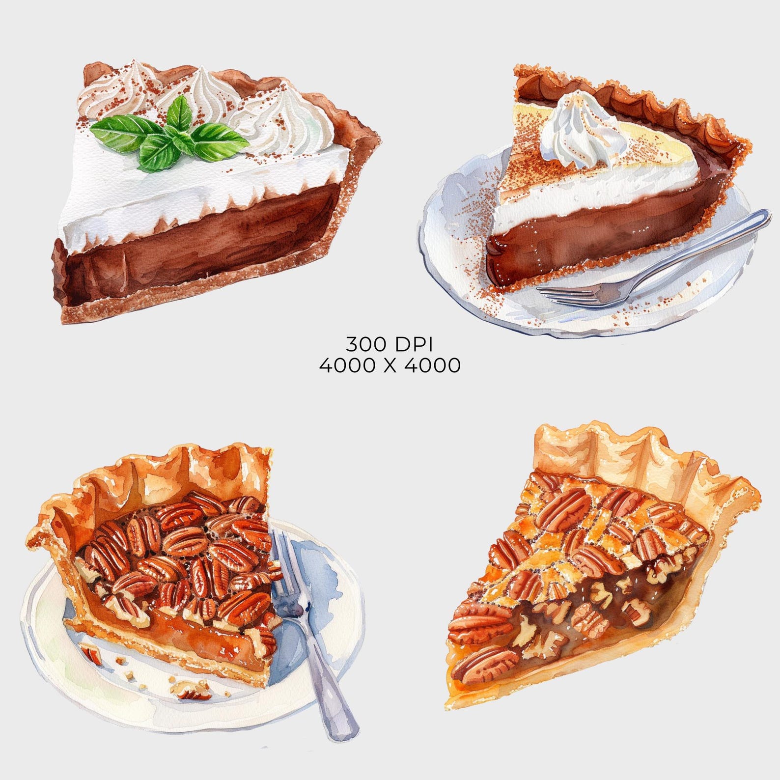 Watercolor Pie Clipart: Fruit Pie Slices PNG Pack (commercial Use) - Etsy