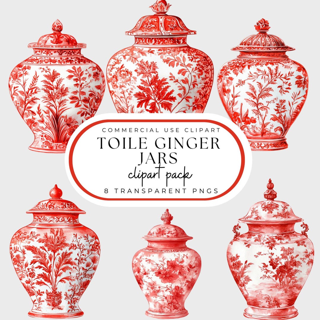 Red Toile Ginger Jar PNG Clipart: Chinoiserie Urns (digital Download ...
