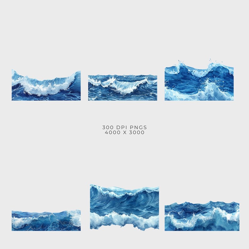 Watercolor Wave Border Clipart: 16 Ocean Pngs (digital Download) - Etsy