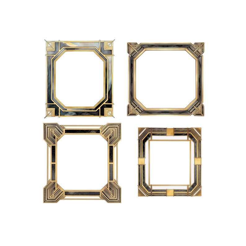 Art Deco Frames Clipart: Roaring 20s Black & Gold PNG (digital Download ...