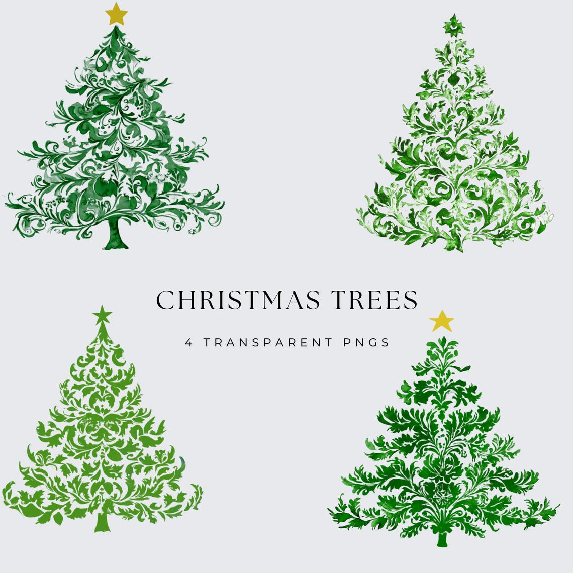 Green Toile Christmas Tree Clipart: Chinoiserie PNG (digital Download ...