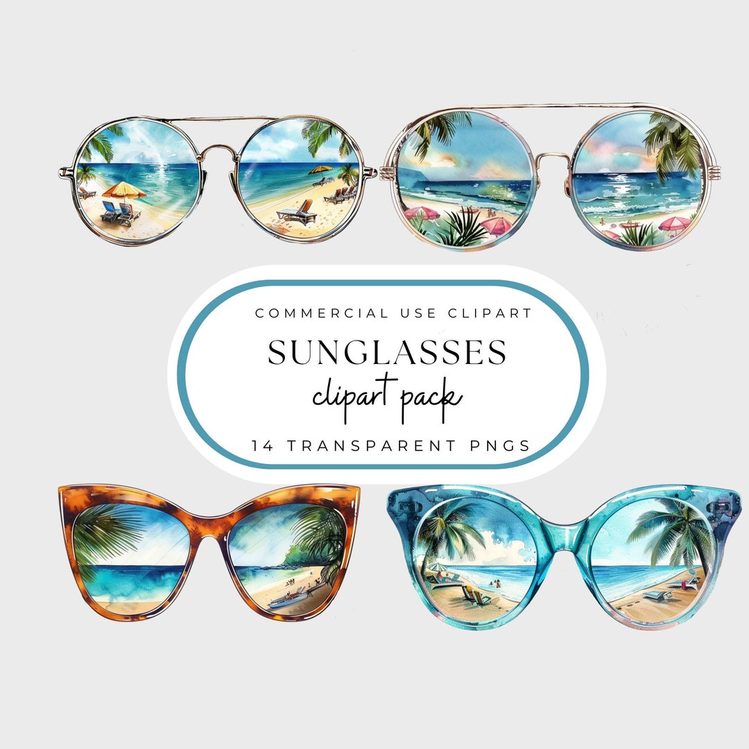 Watercolor Summer Sunglasses Clipart: Retro Beach Pngs (digital ...