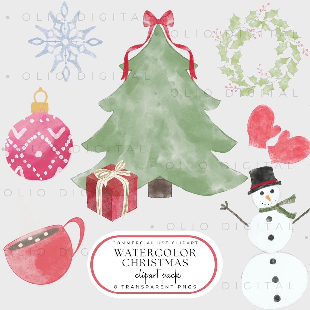 Watercolor Christmas Clipart: Hand-drawn Winter Holiday Pngs (digital ...