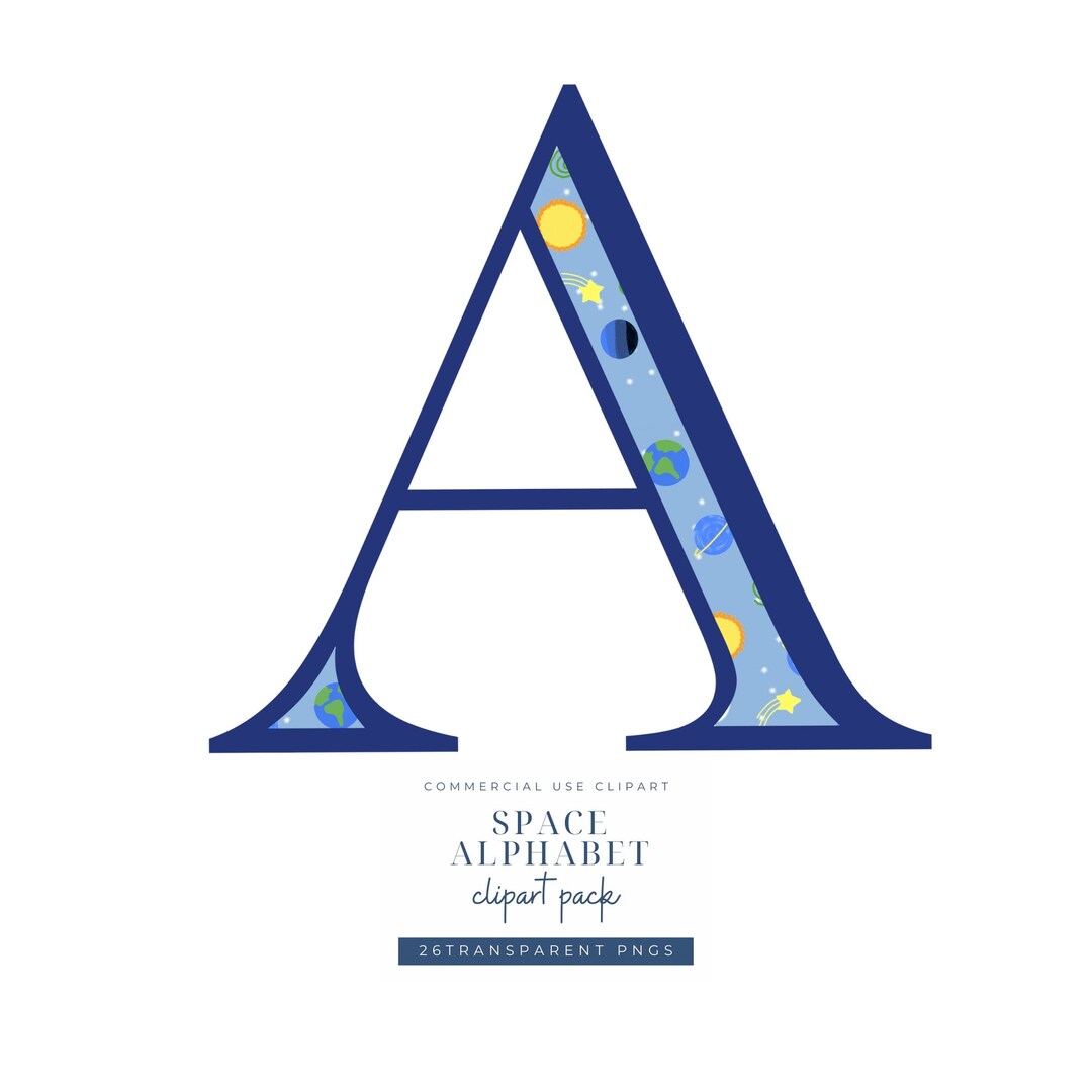 Outer Space Alphabet Clipart: Hand-drawn Planets, Stars (PNG Digital ...