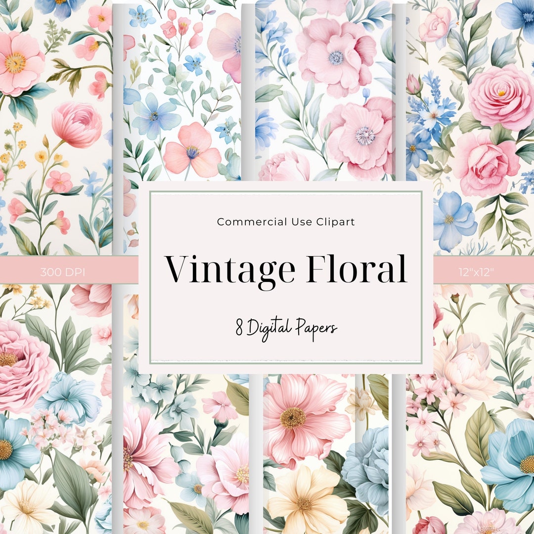 Vintage Floral Digital Paper | Watercolor Design | Spring| Commercial ...
