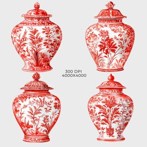 Red Toile Ginger Jar PNG Clipart: Chinoiserie Urns (digital Download ...