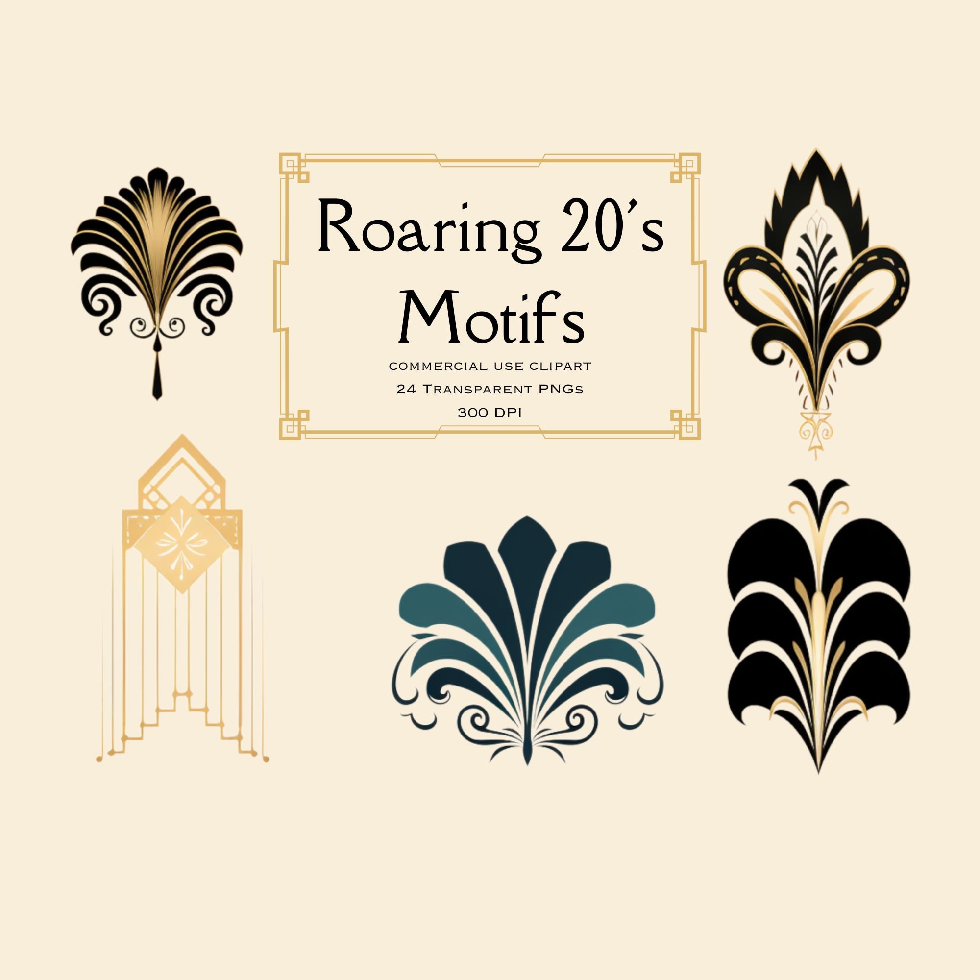 Roaring 20s, Art Deco Clipart, Black, Gold, Motifs, Flapper, Great ...
