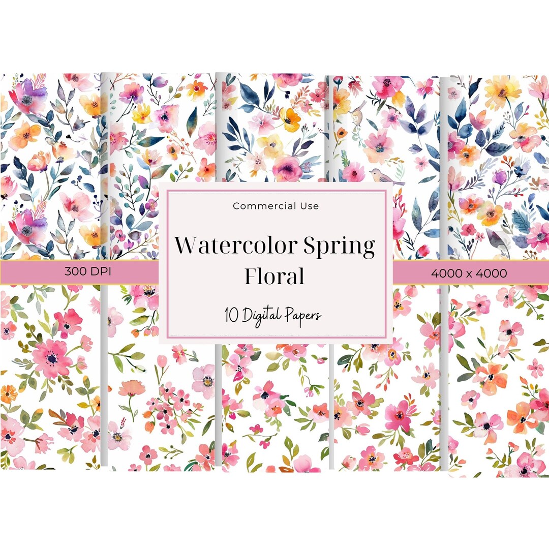 Floral Digital Paper | Spring Flowers Ditsy Design| Watercolor ...