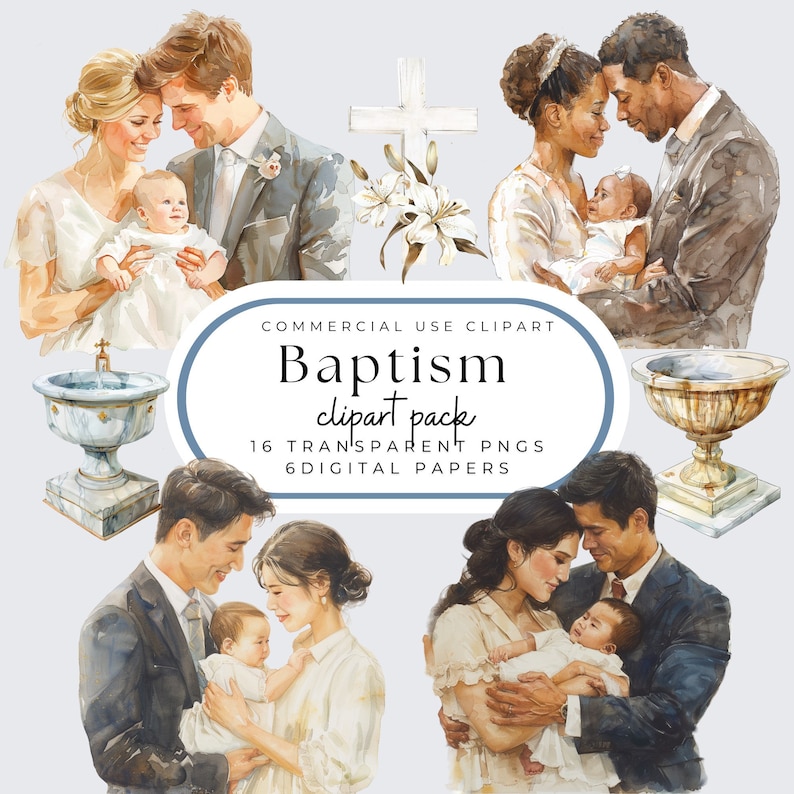 Baptism Clipart, Infant Christening PNG , Watercolor, Commercial Use ...