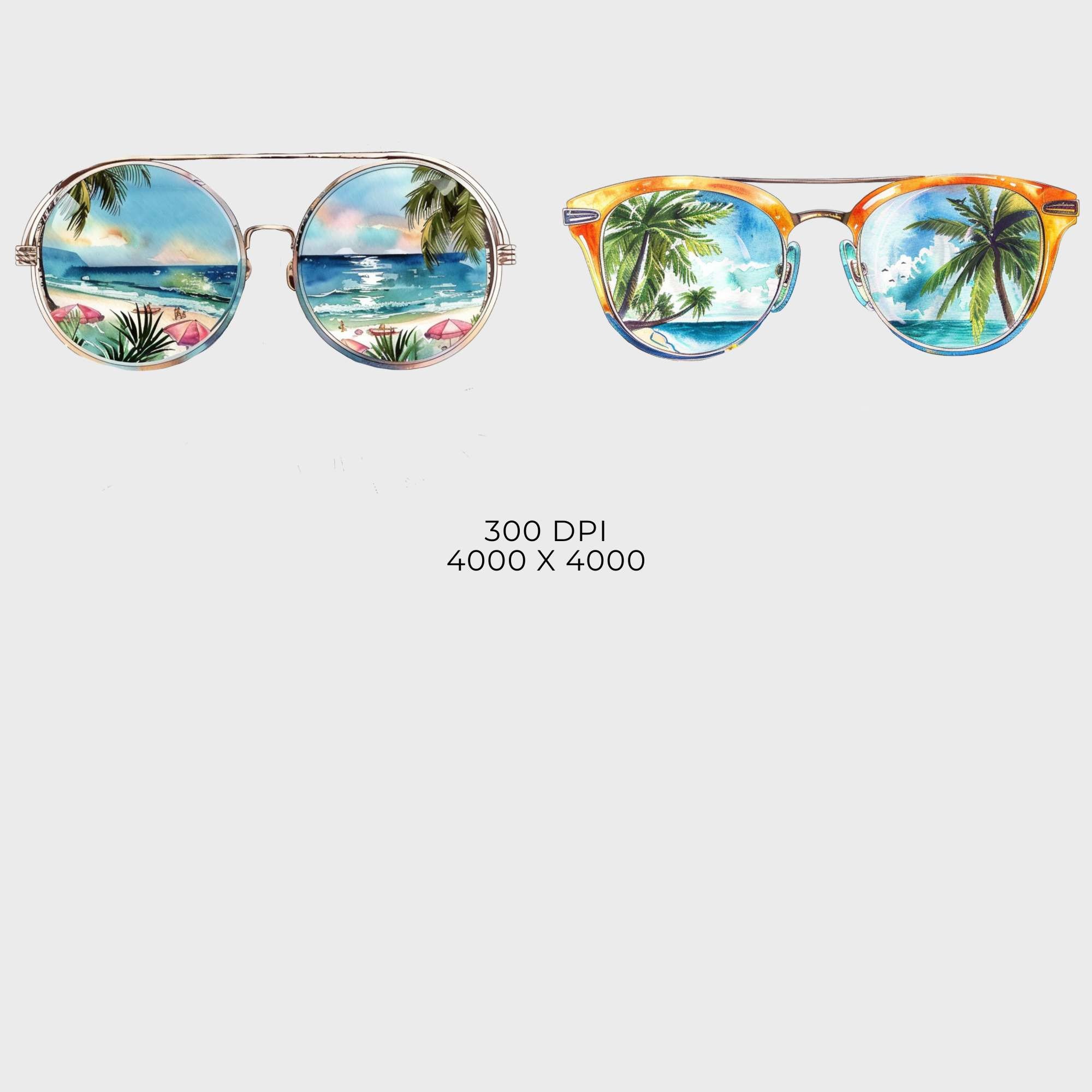 Watercolor Summer Sunglasses Clipart: Retro Beach Pngs (digital ...