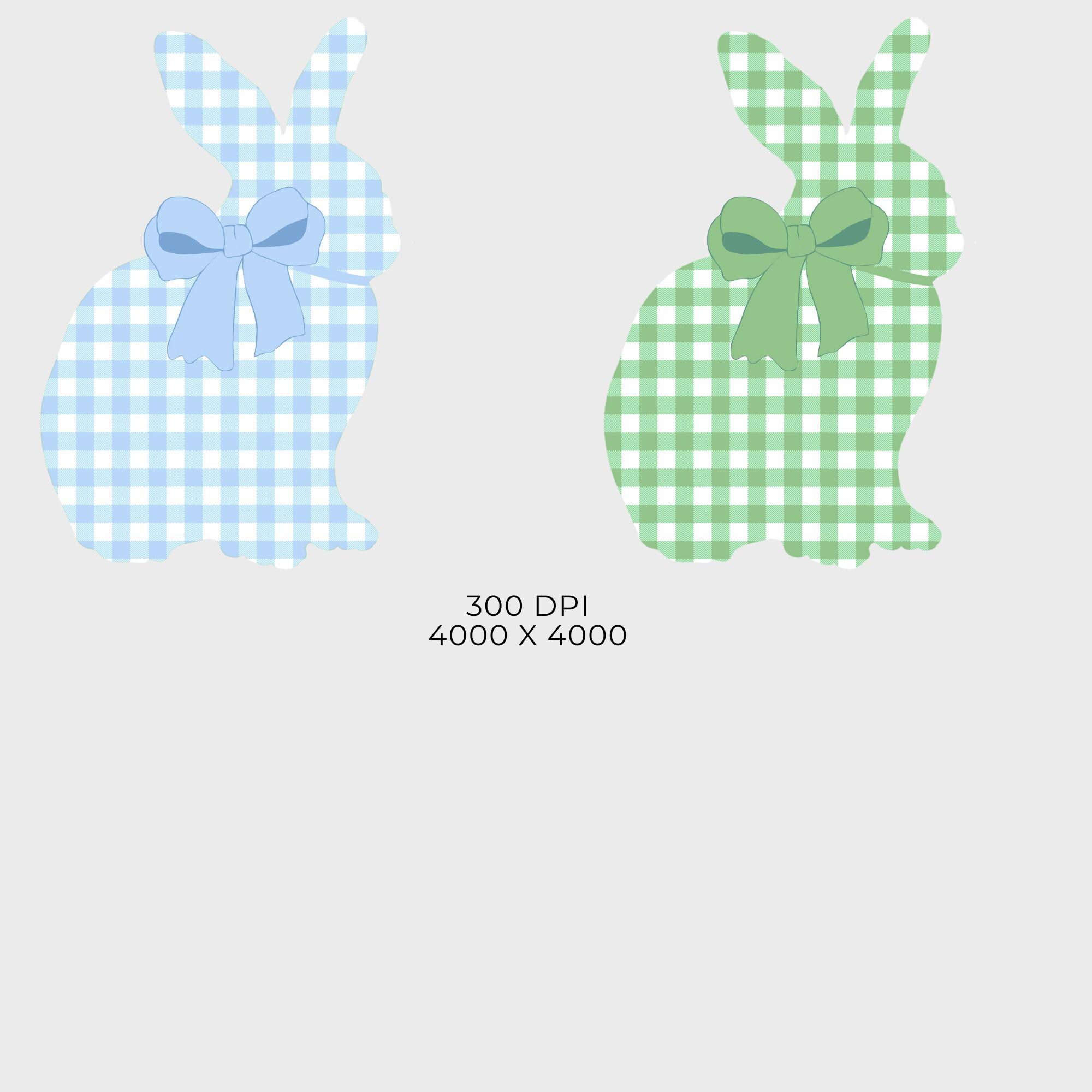 Gingham Easter Bunny Clipart: Pastel Rabbits With Bows (PNG Digital ...