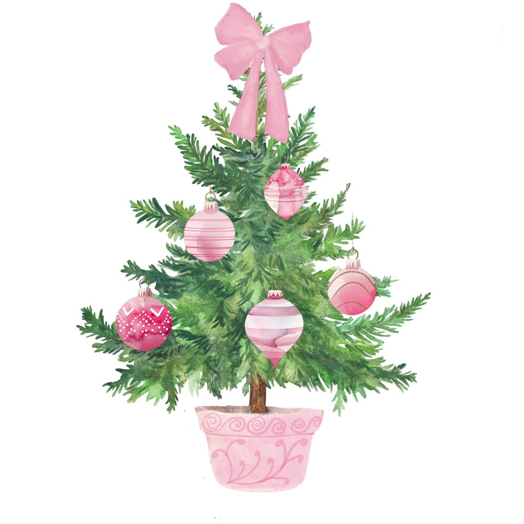 Christmas Tree With Pink Bow PNG | Christmas Ornaments PNG | Digital ...