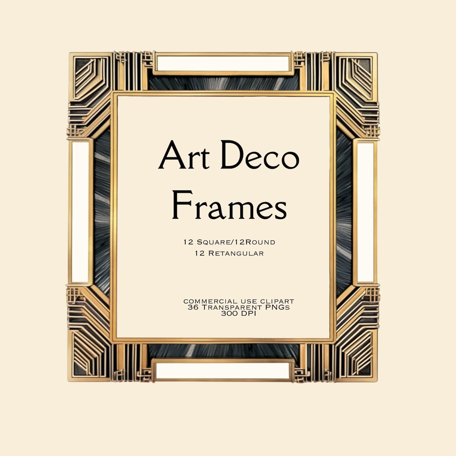 Roaring 20s, Art Deco Frames, Clipart, Black, Gold, Border, Great ...