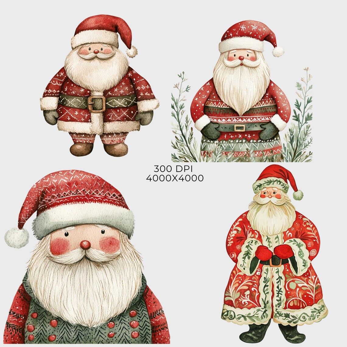Scandinavian Christmas Clipart: Folk Art Santa, Reindeer (PNG Digital ...