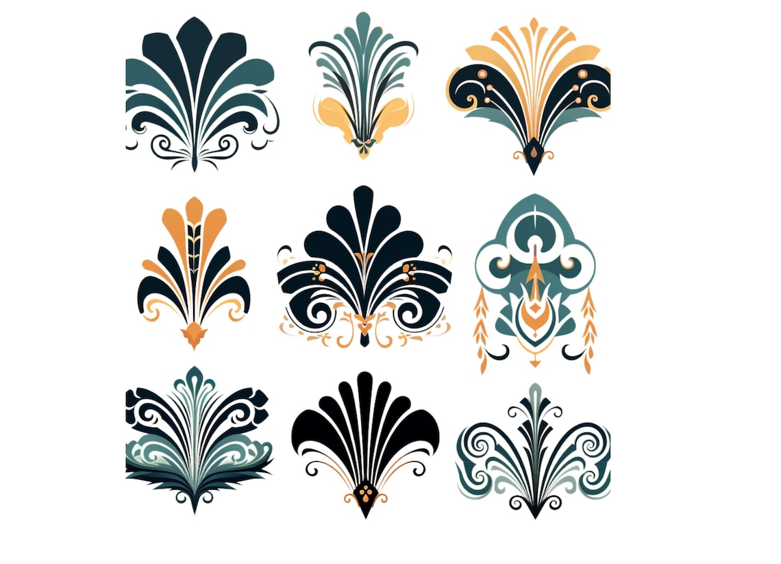 Roaring 20s, Art Deco Clipart, Black, Gold, Motifs, Flapper, Great ...