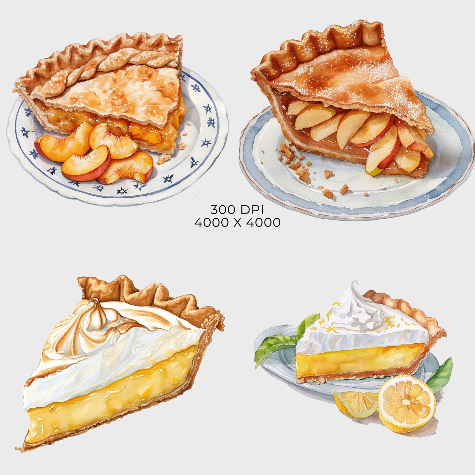 Pie PNG, Watercolor Clipart Pack, Fruit Pies, Slices of Pies, Cherry ...