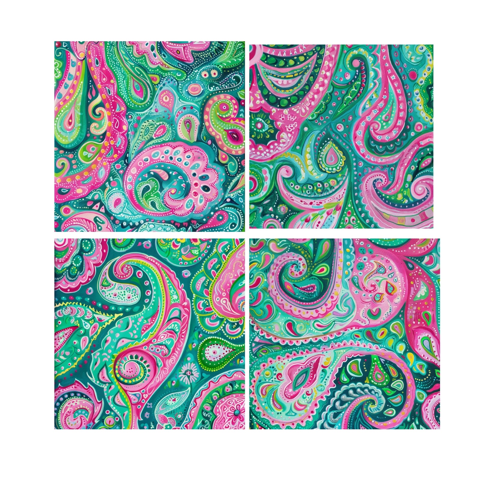 Bright Paisley Digital Paper: Pink & Green Abstract Designs (12x12 ...