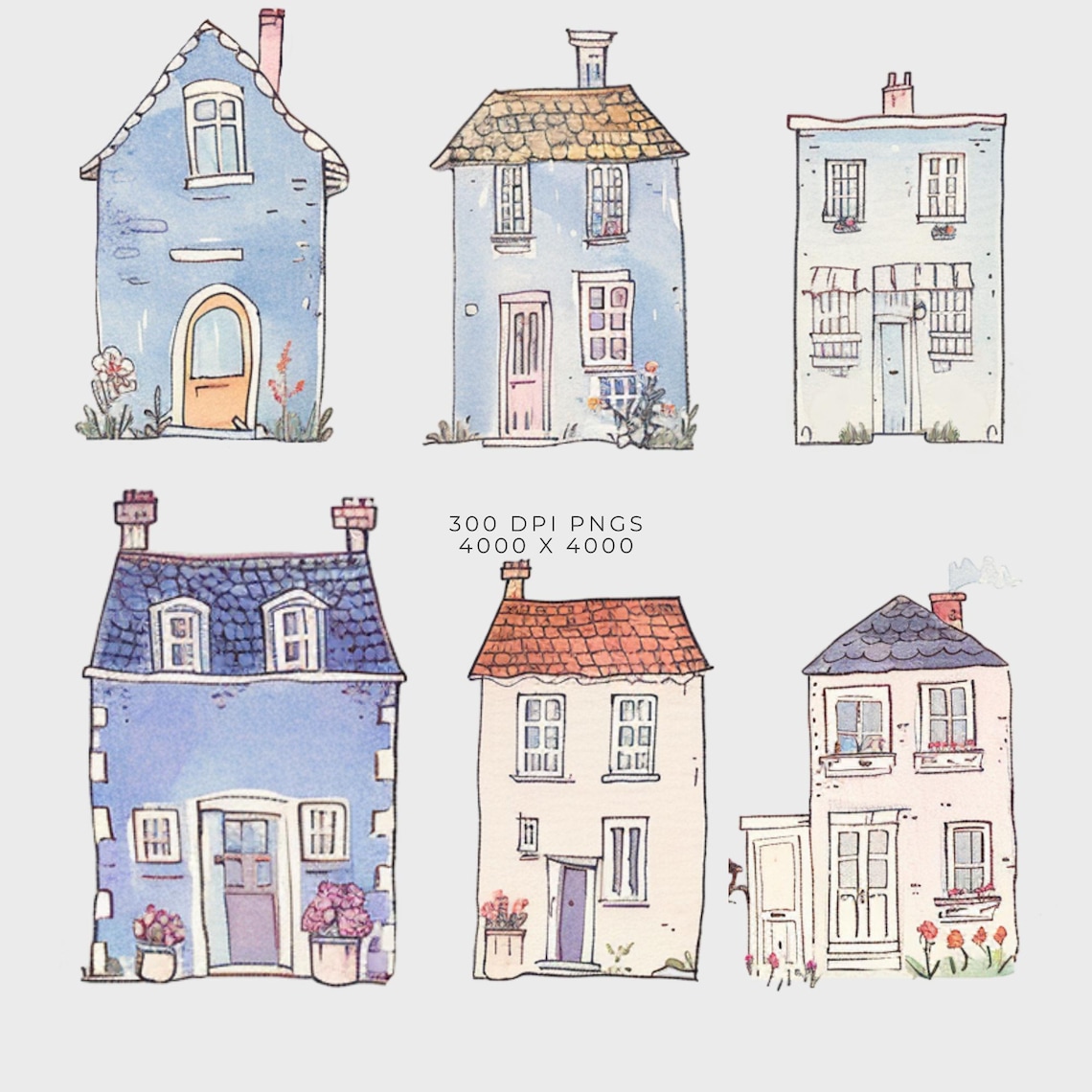 Cute House Clipart Pack, Quirky Watercolor Houses, Whimsical Tiny House ...